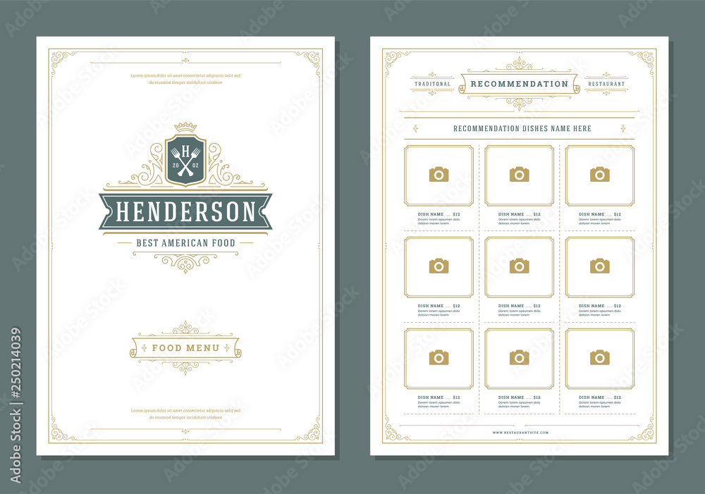 Restaurant menu design and label vector brochure template. Stock Vector ...