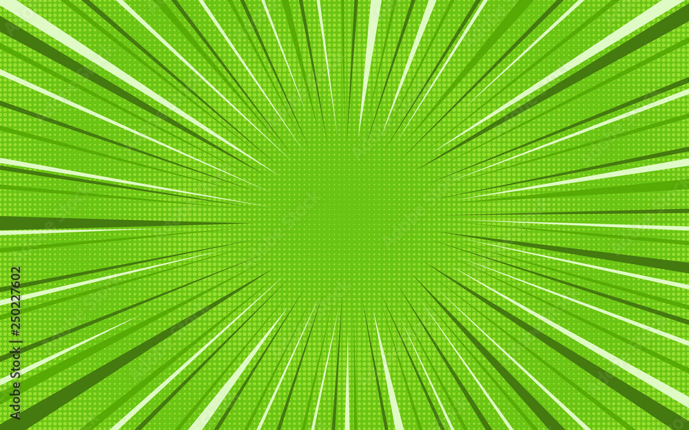 Bright green exploding retro comic background with rounded halftone ...