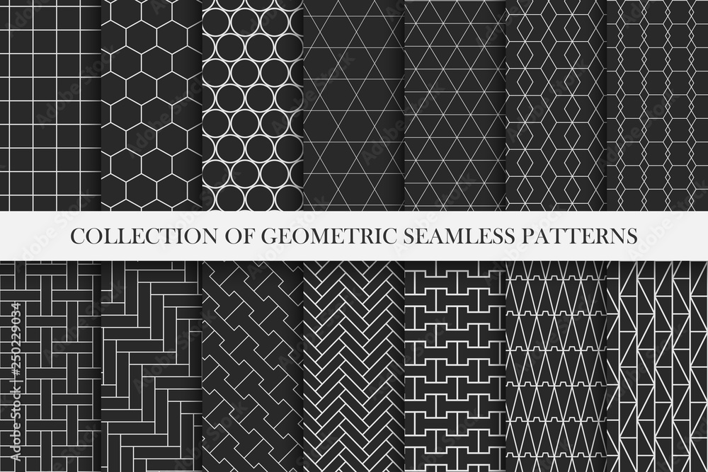 Collection of geometric seamless vector patterns. Symmetric minimal ...