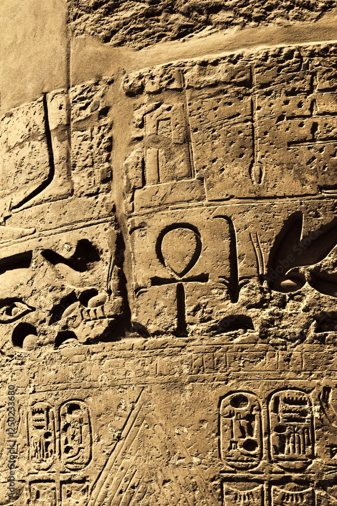 Poster Ancient egyptian hieroglyphs in the Karnak Temple in Luxor ...