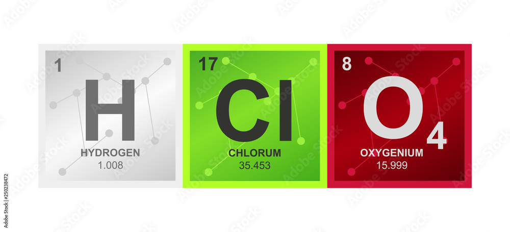 Vector symbol of mineral perchloric acid HClO4 consisting from hydrogen ...
