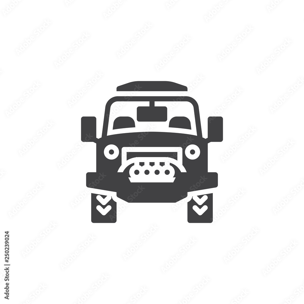 Army truck front view vector icon. filled flat sign for mobile concept ...