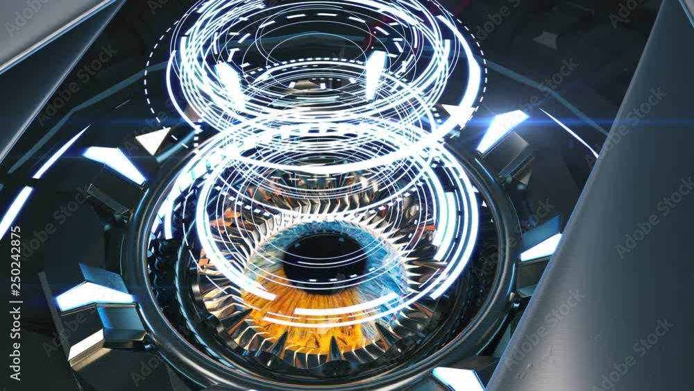 Artificial eye scan, robot mechanism, futuristic human, technology ...