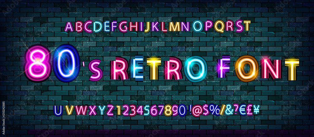 80's retro alphabet font. Stock Vector | Adobe Stock