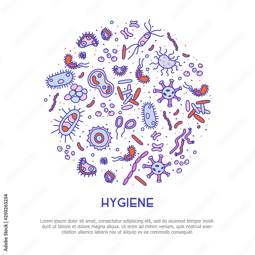 Bacteria, viruses and germs vector colorful banner. Collection of ...
