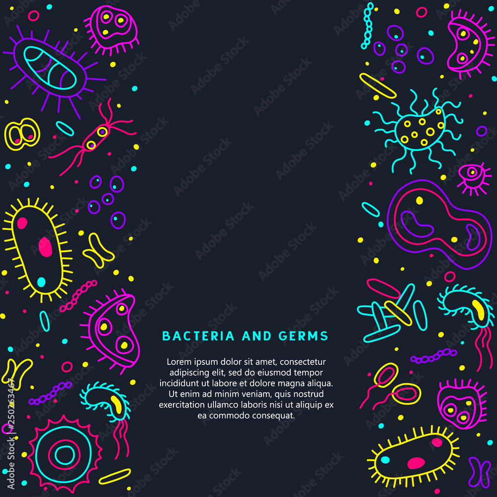 Bacteria, viruses and germs vector colorful banner. Collection of ...