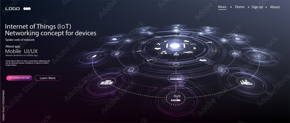 landing page IoT. Internet of things devices and connectivity concepts ...