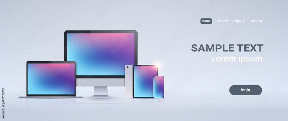 electronic devices mockup set laptop monitor tablet and smartphone with ...