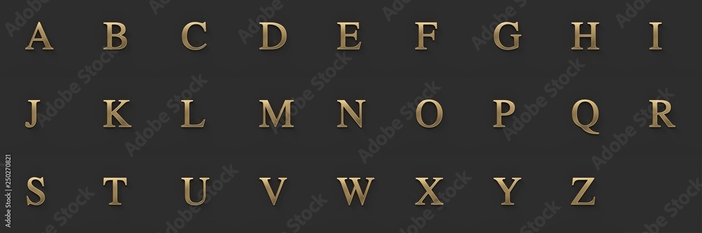 Capital letters, gold metallic with serif, ultra resolution, dark ...