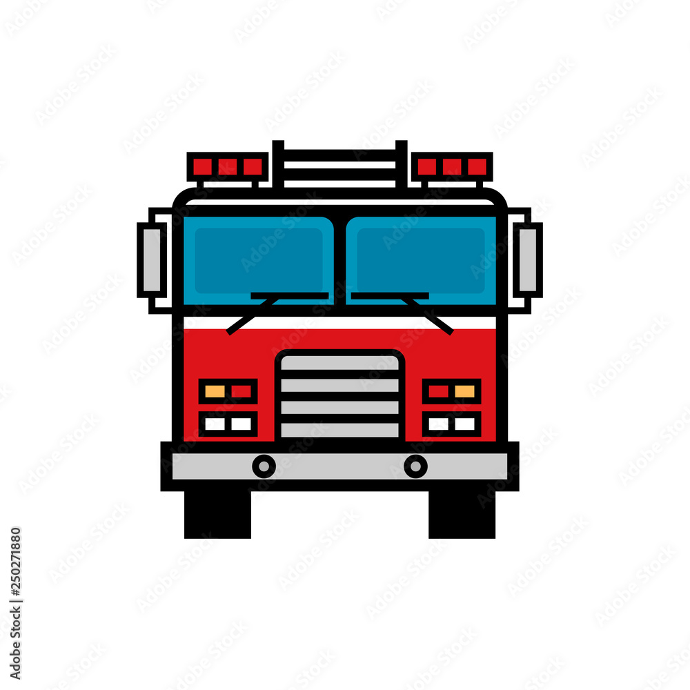 Firetruck front view filled outline icon. Clipart image isolated on ...