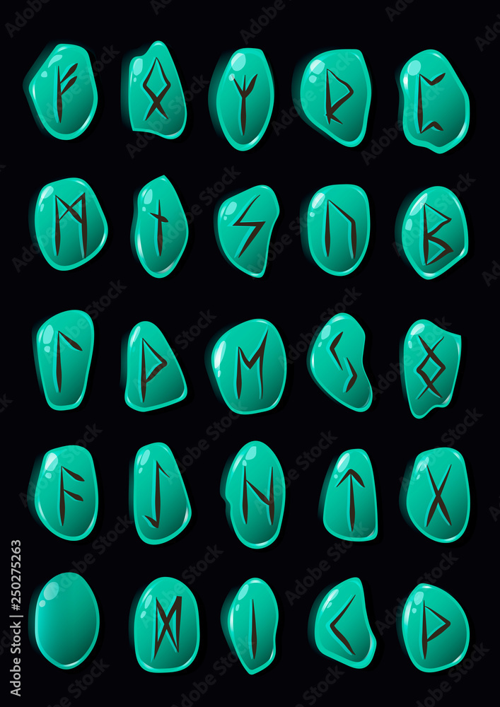 Set of Old Norse Scandinavian runes. Runic alphabet, futhark. Stock ...