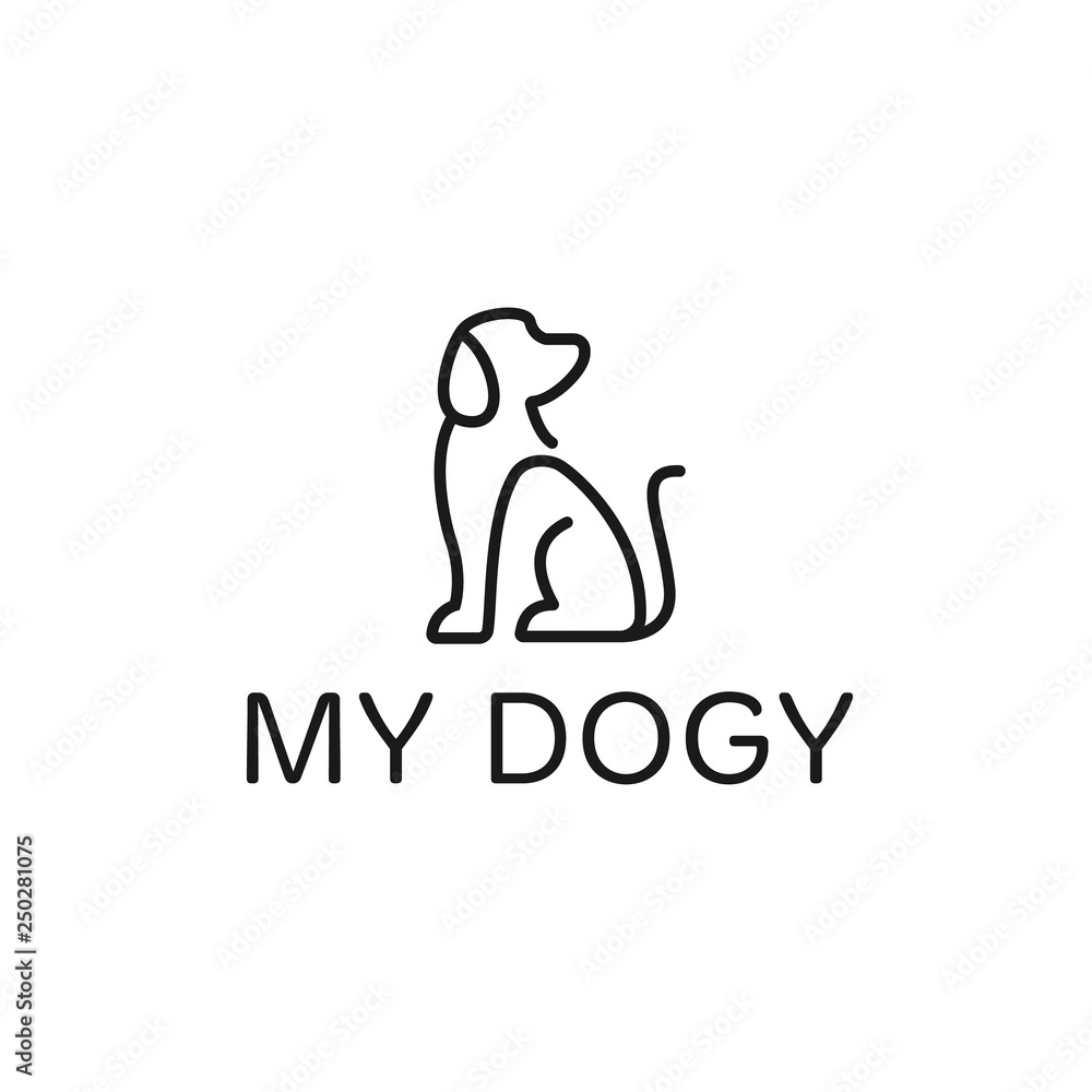 Dog logo design template. Graphic sitting puppy logotype, sign and ...