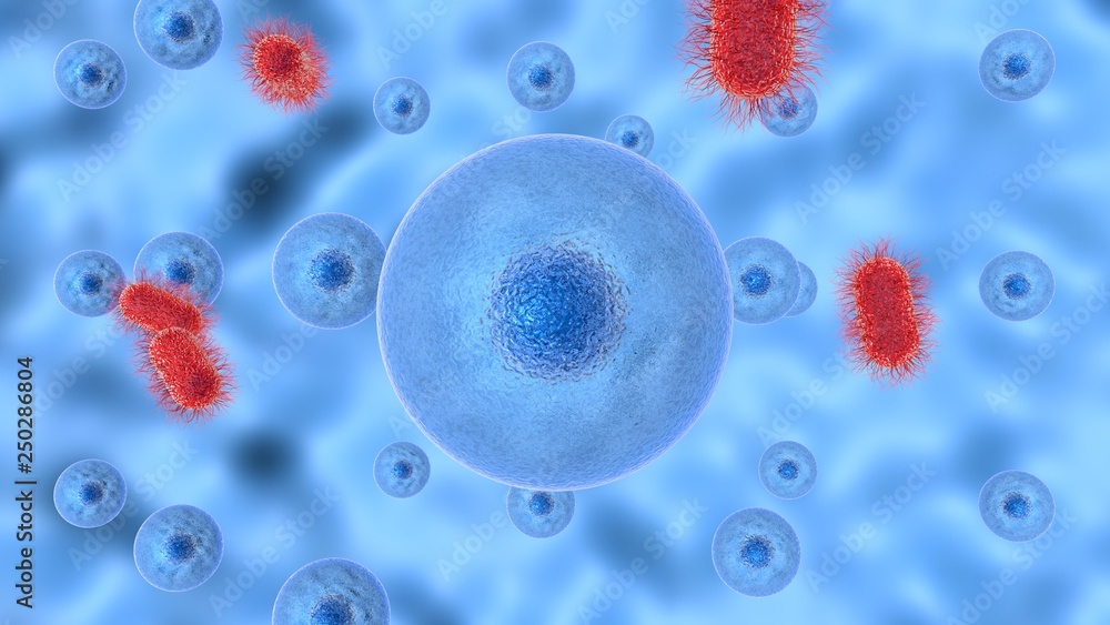 3D illustration of process infecting cell of pathogenic microorganisms ...
