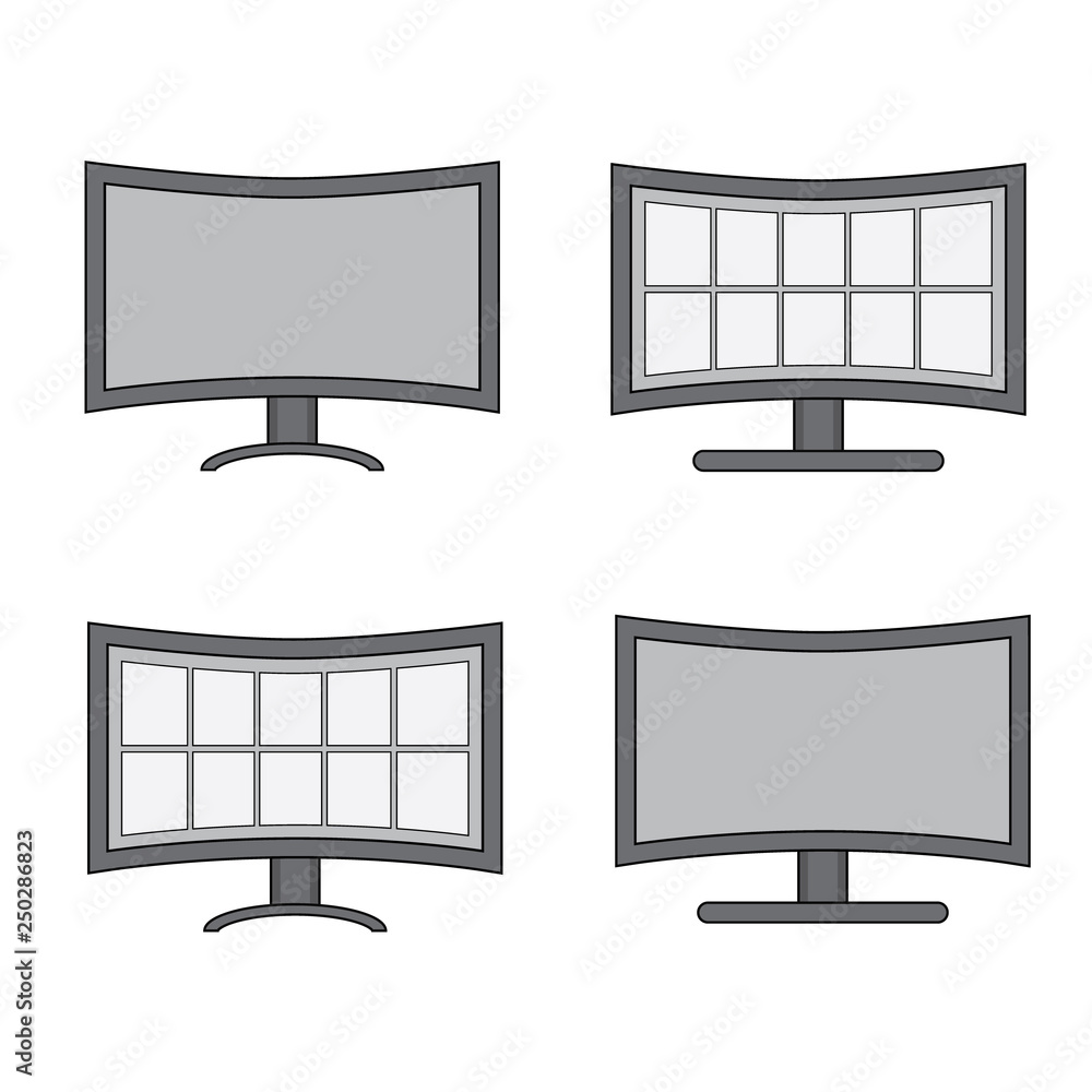 vector illustration of a television with a curved screen Stock Vector ...