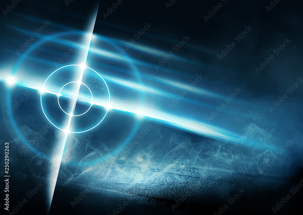 Futuristic abstract background. Empty room background, concrete. Neon ...