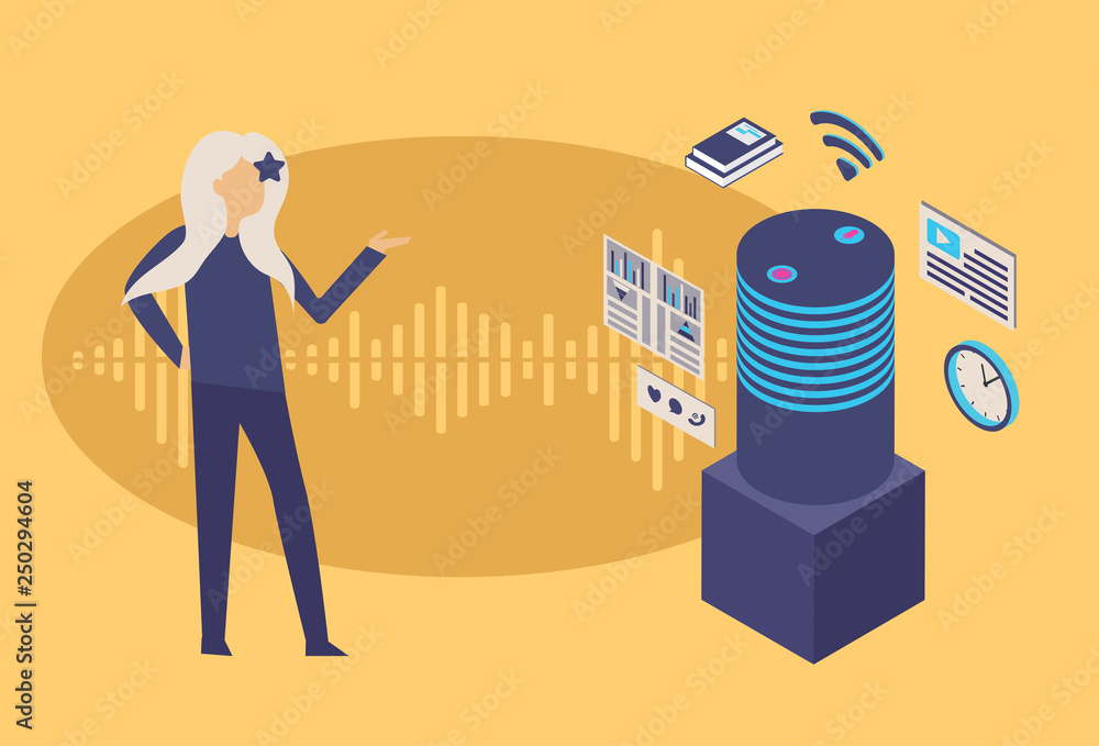 Cartoon picture with Voice assistance vector concept illustration with ...
