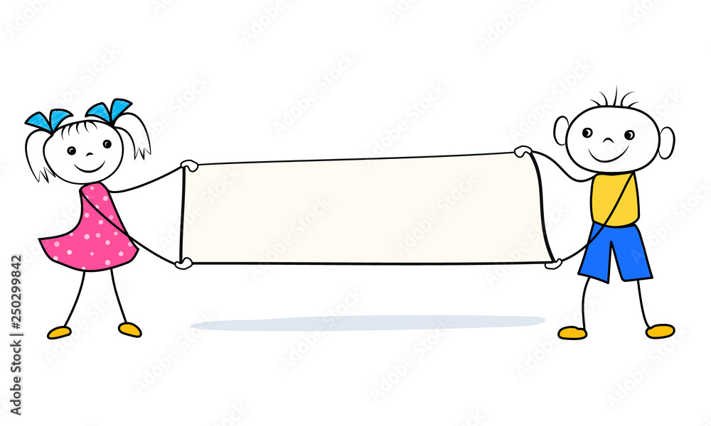 Cartoon People Holding Blank Placard With Copy Space Announcement