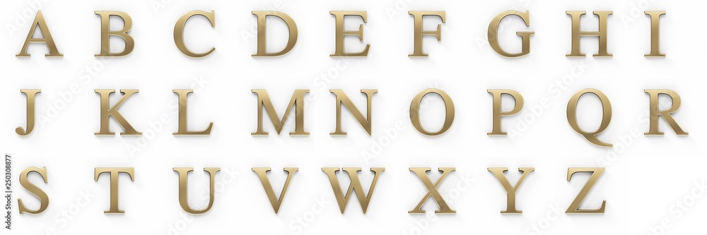 Capital letters, gold metallic with serif, ultra resolution, white ...