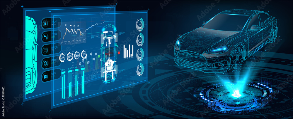 HUD UI. Abstract virtual graphic touch user interface. Car service in the style of HUD. Hologram ...