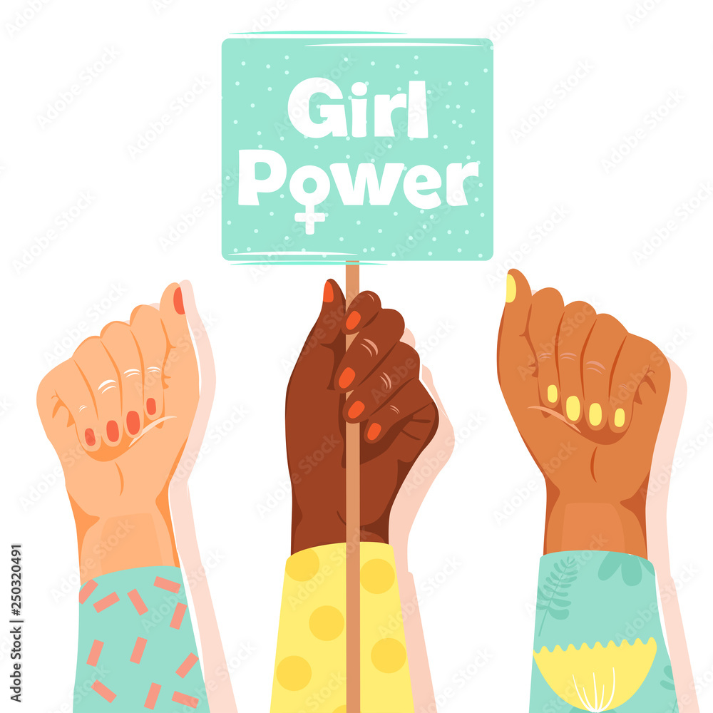 International Women's Day concept. Woman's fists showing their power ...