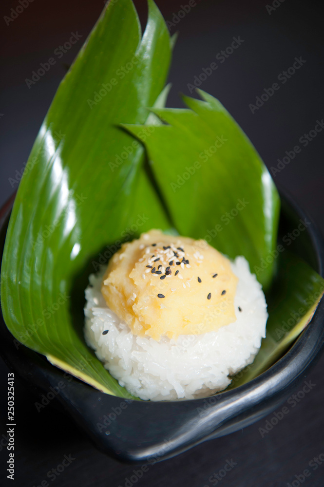 Foto de Riz gluant au lait de coco sucré, pâte de soja et graines de ...