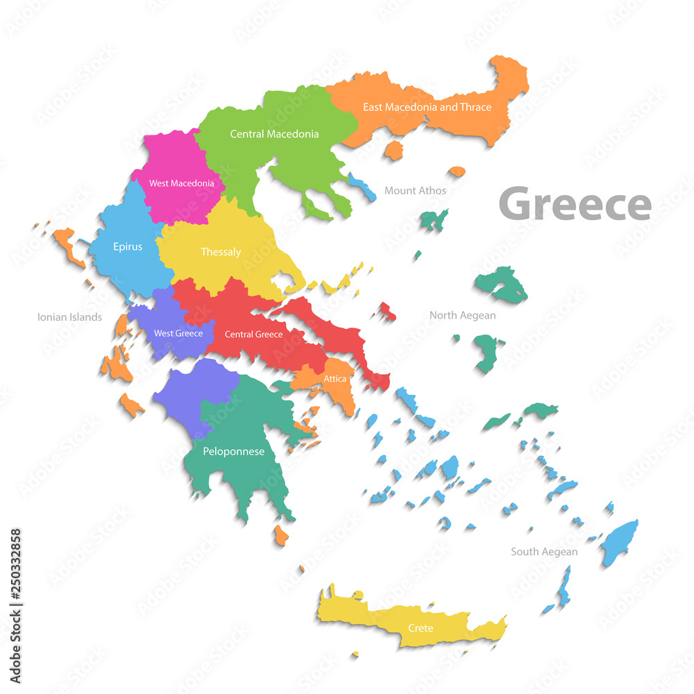 Greece map, new political detailed map, separate individual regions ...