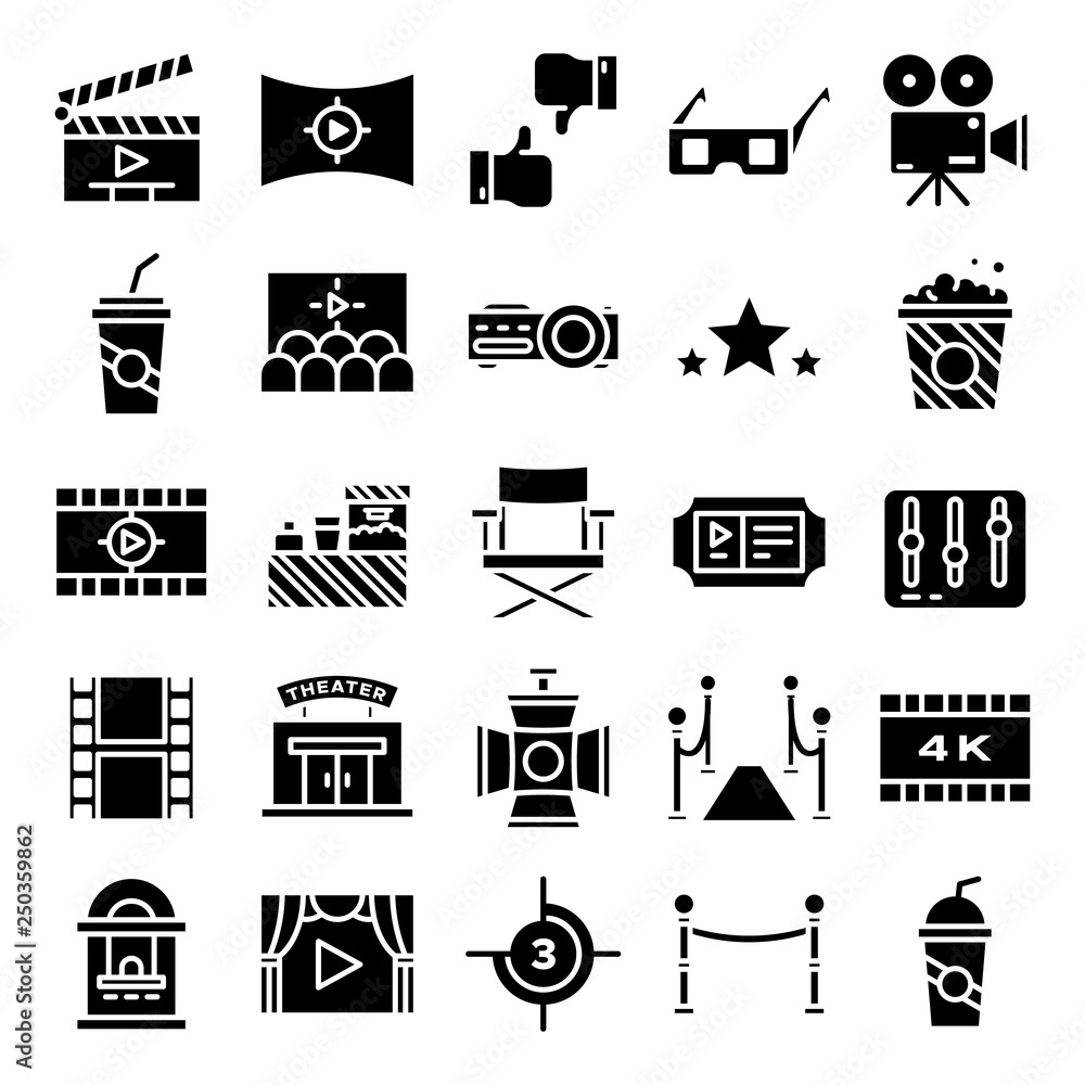Cinema icons pack. Isolated cinema symbols collection. Graphic icons element Stock Vector ...