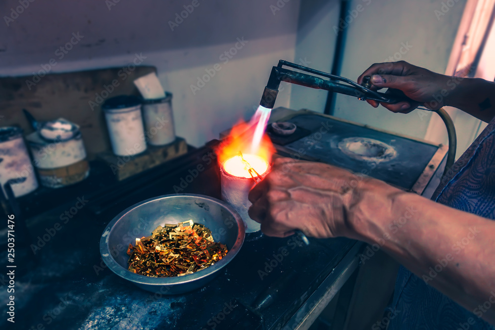Gold melting and making gold bars Stock Photo | Adobe Stock