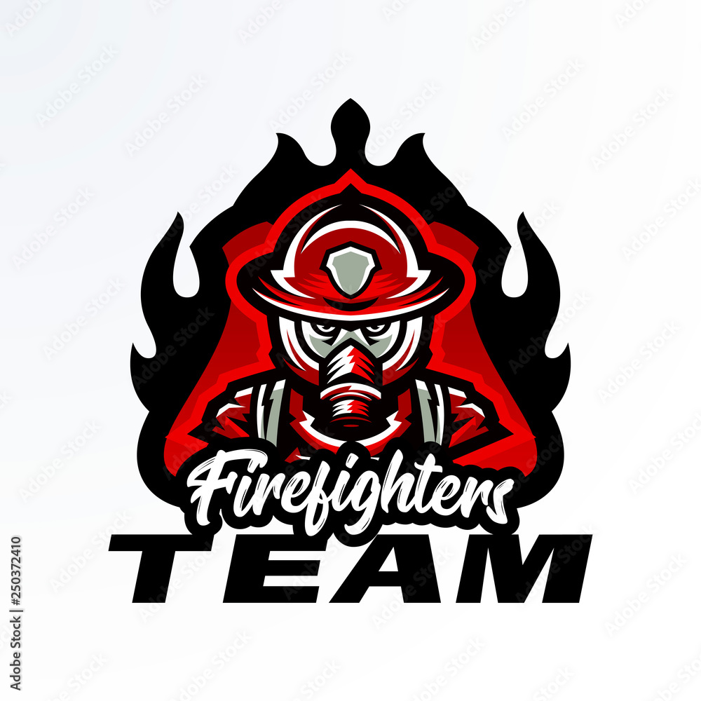 Colorful emblem, sticker, badge, logotype of a firefighter in a gas ...