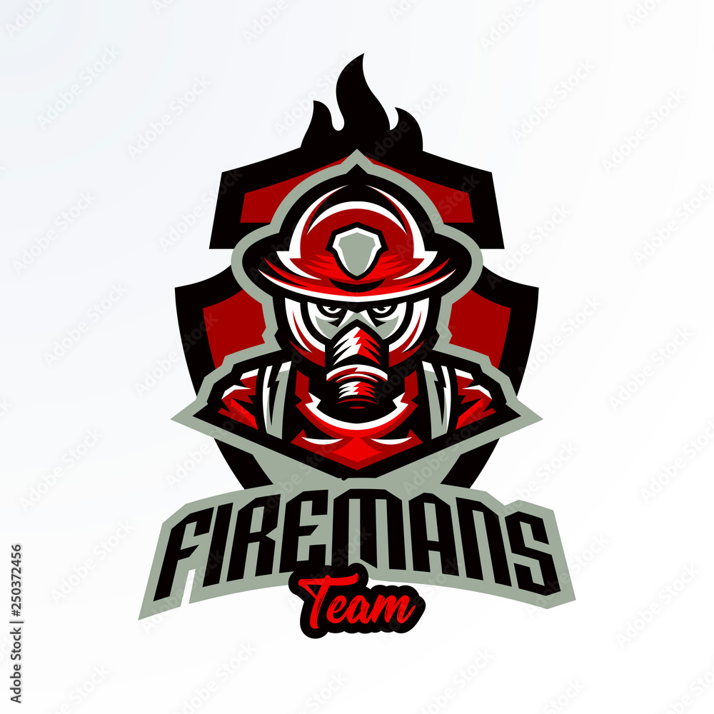 Colorful emblem, sticker, badge, logotype of a firefighter in a gas ...