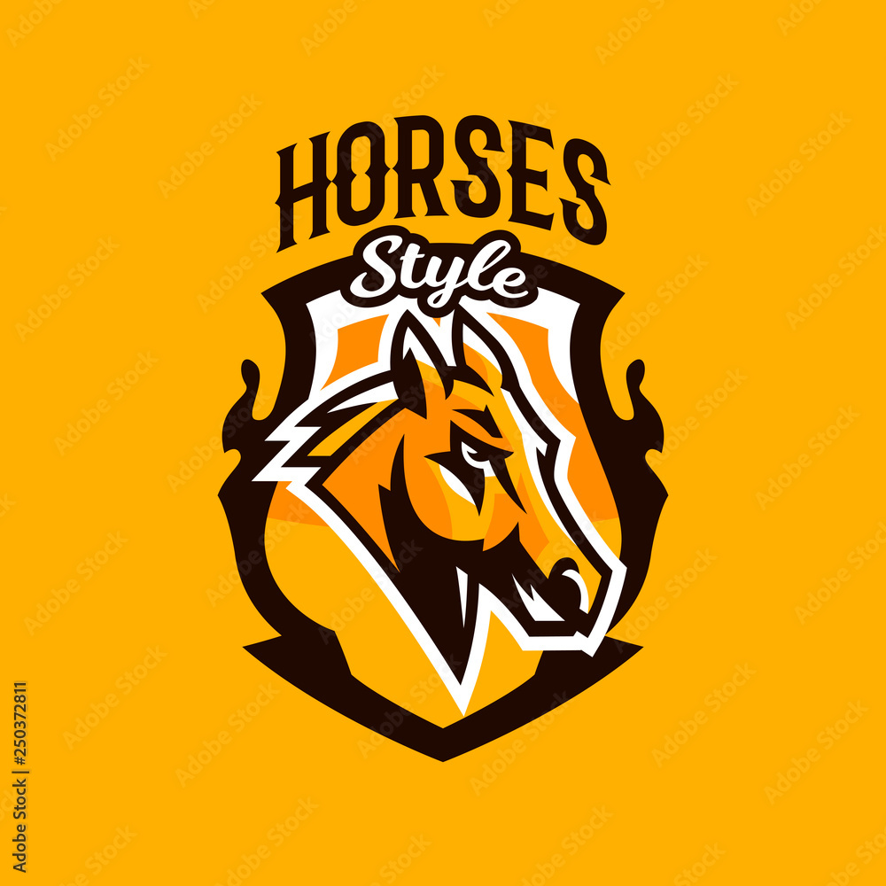 Colorful emblem, badge, logo, horse head. Stallion, animal, pony ...