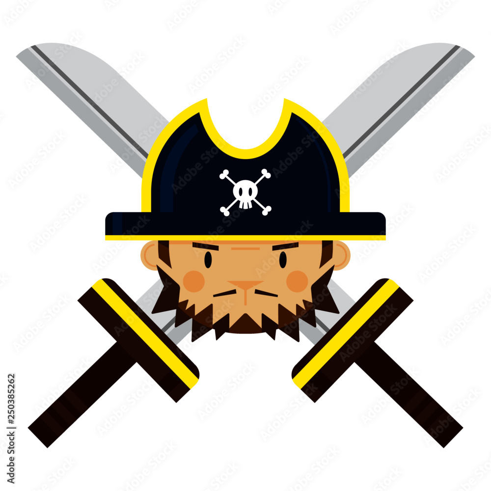 Cartoon Pirate Captain Face with Crossed Swords Stock Vector | Adobe Stock