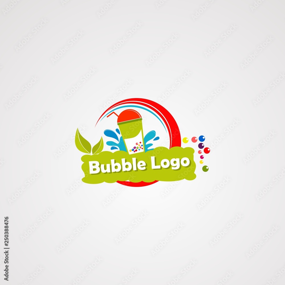 bubble drink logo vector with fresh leaf and water splash, icon ...