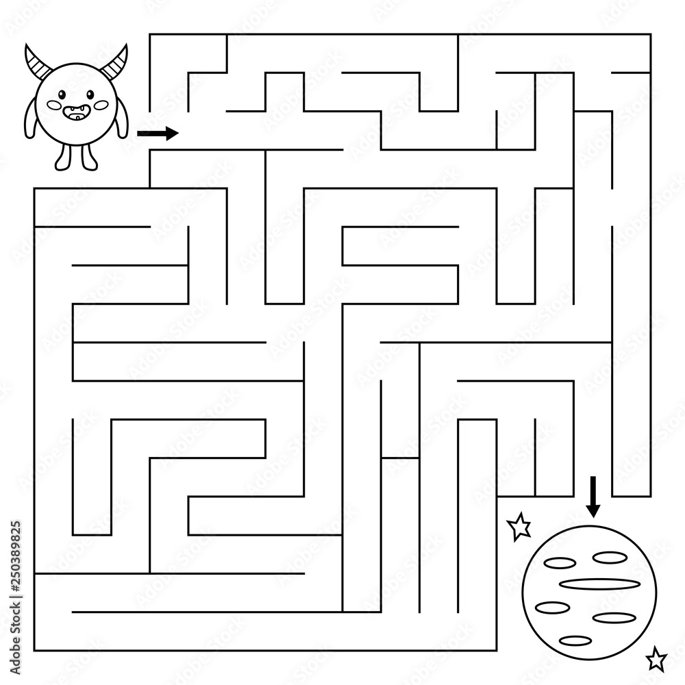 Maze game for kids, help the cute cartoon alien find right path to the ...