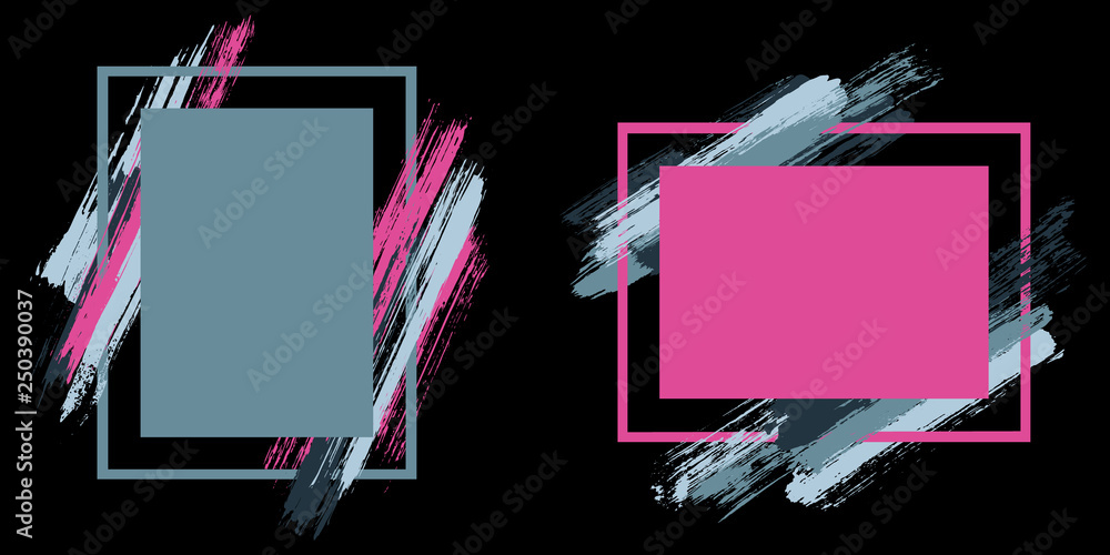 Frames with paint brush strokes vector set. Stock Vector | Adobe Stock