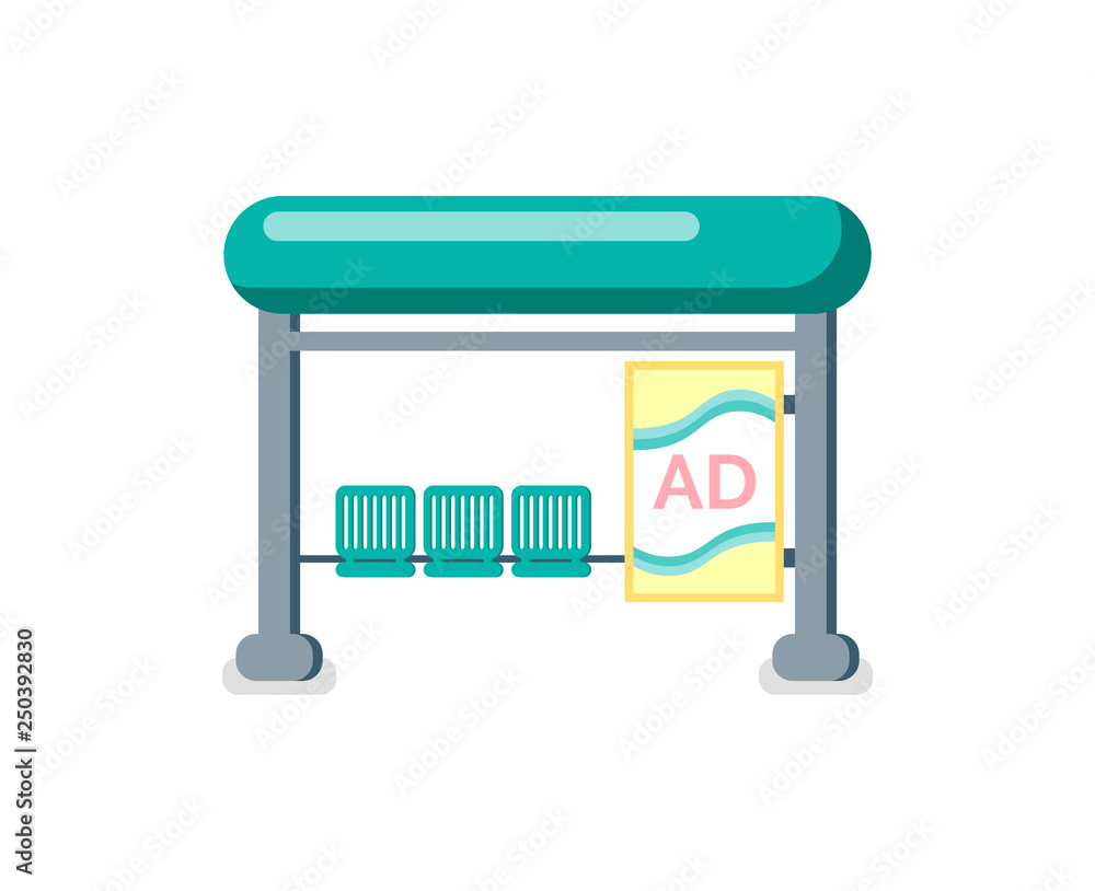 Station with advertisements vector. Bus stop with billboard and seats ...