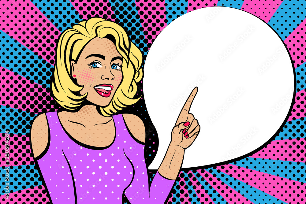Sexy Woman With Squinted Eyes And Open Mouth Background In Comic Style