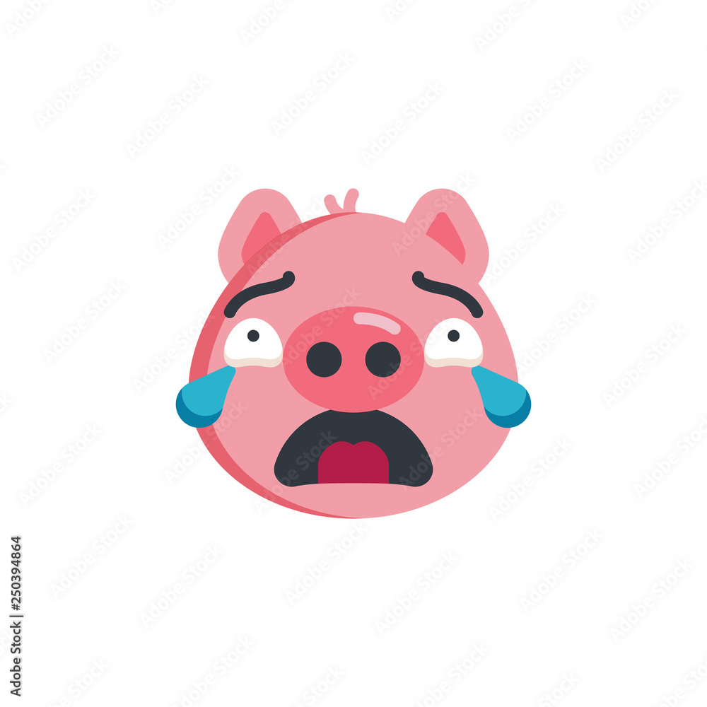 Weeping face emoji flat icon, vector sign, colorful pictogram isolated on white. Crying piggy ...