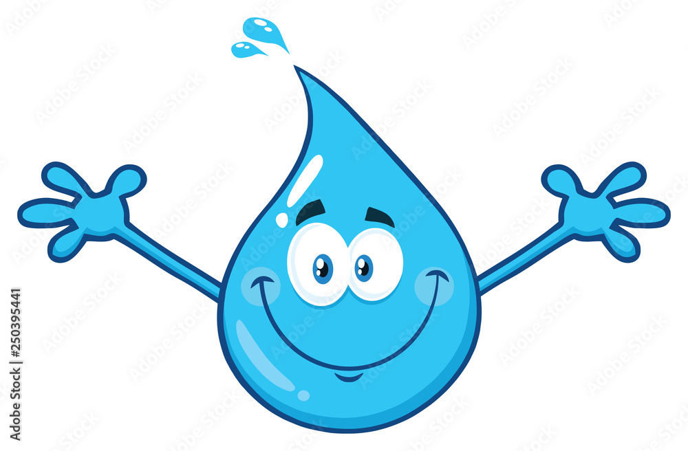 Cute Blue Water Drop Cartoon Character With Open Arms. Vector ...