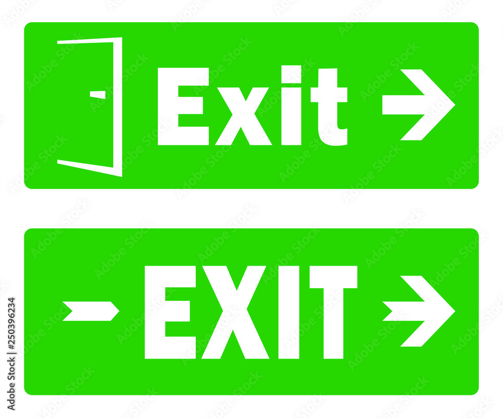 Green Exit Sign Design. Vector Illustration of Office Safety Signs with ...