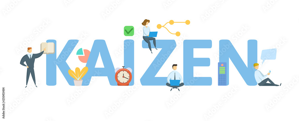 KAIZEN. Concept with people, letters and icons. Colored flat vector ...