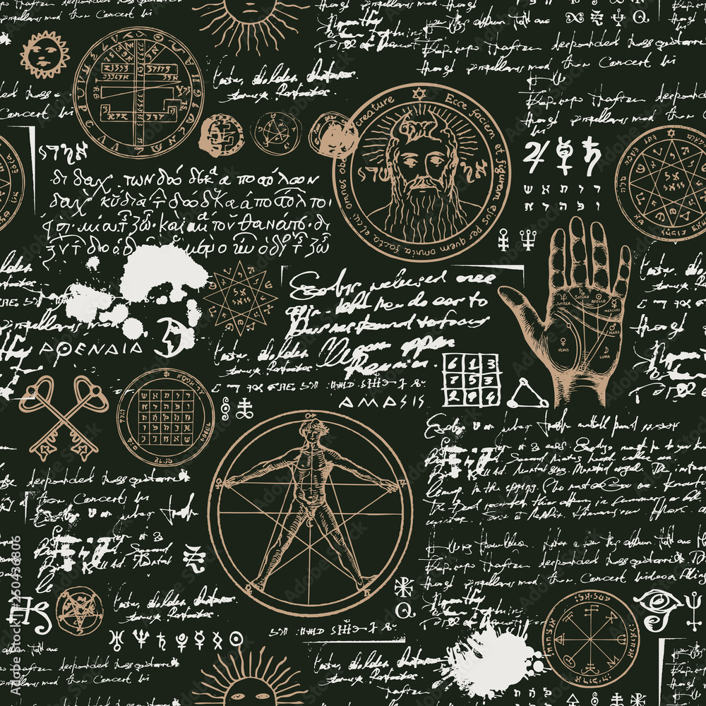 Vector seamless background on the theme of mysticism, magic, religion ...