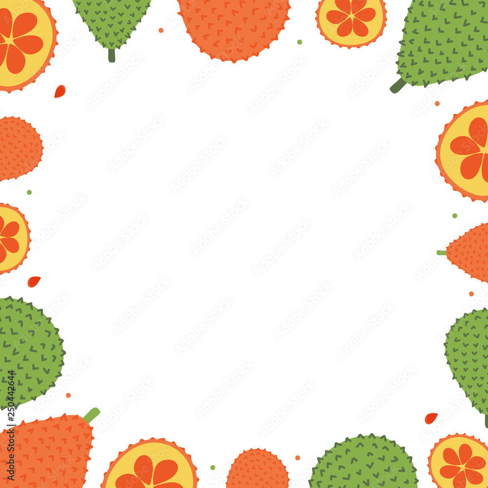 Vector frame, card template with cartoon style gac fruit or baby jack ...