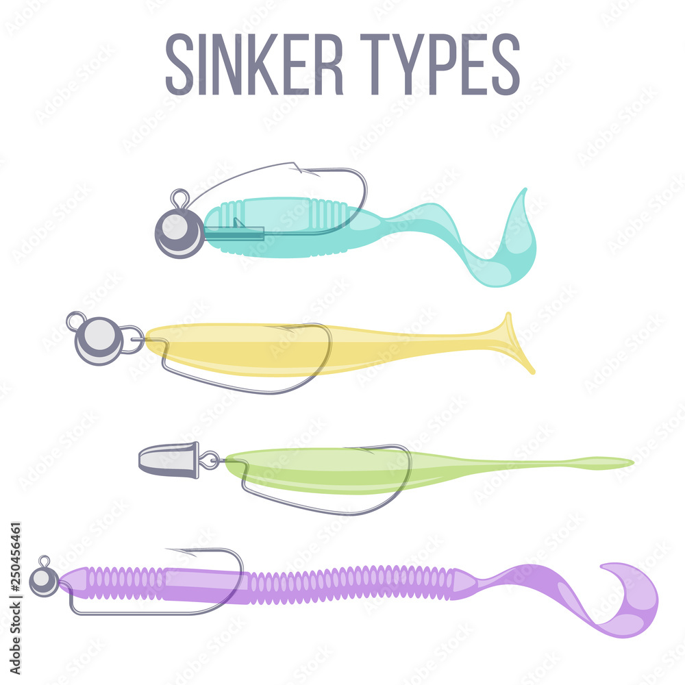Sinker types for catching predatory fish Stock Vector | Adobe Stock
