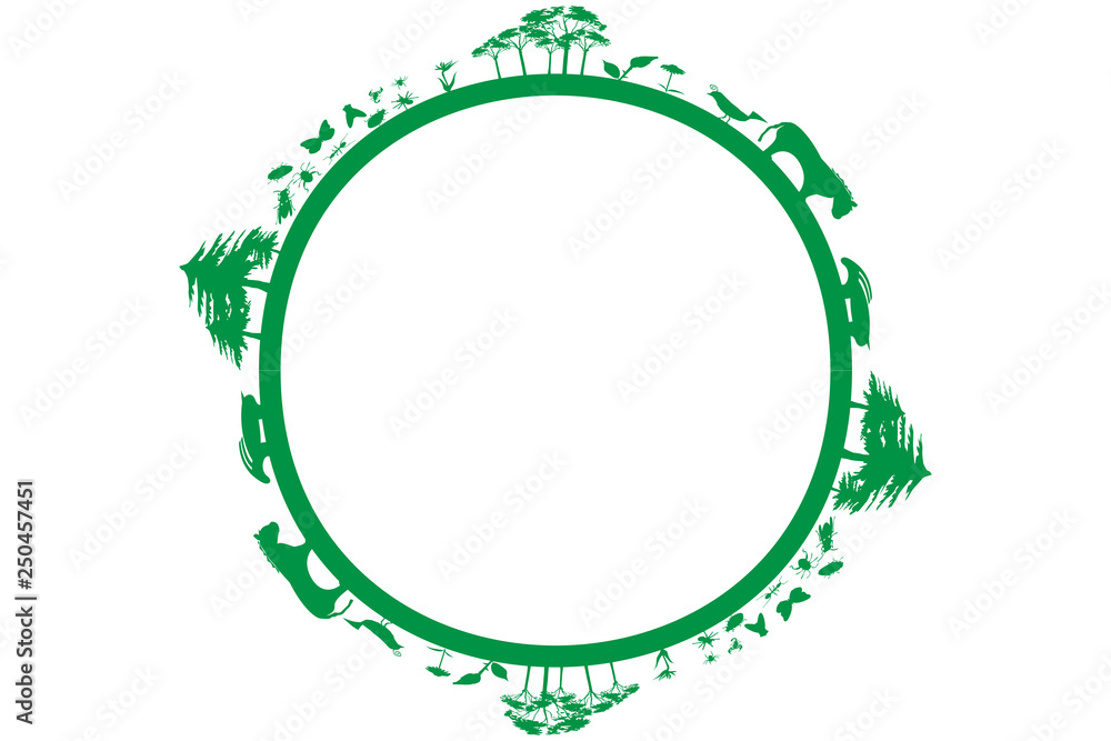 Vetor de Círculo verde con ecosistemas, plantas y animales. do Stock ...