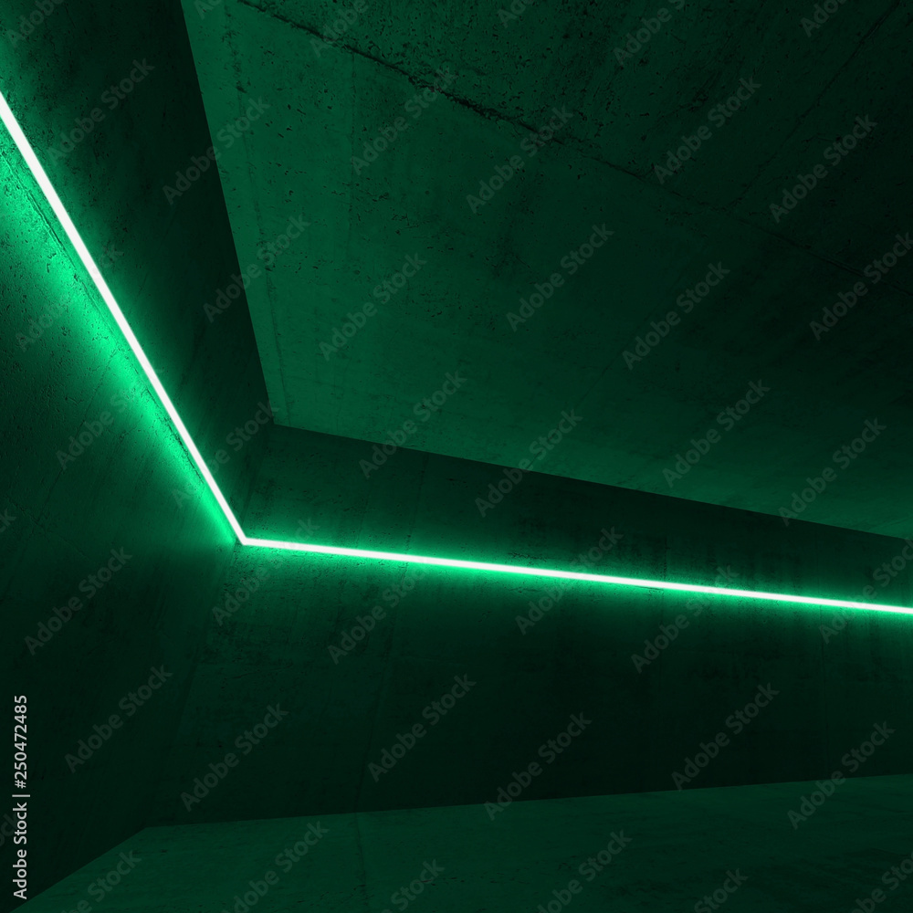 3d interior with green neon light line Stock Photo | Adobe Stock