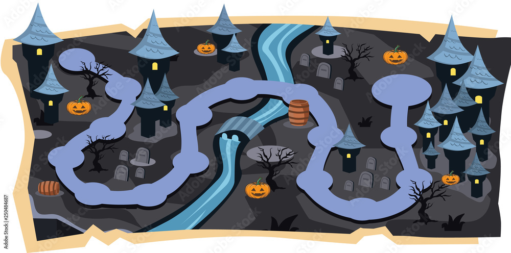 Halloween 2D Games Maps with Path of stage levels and Black Land Castle ...