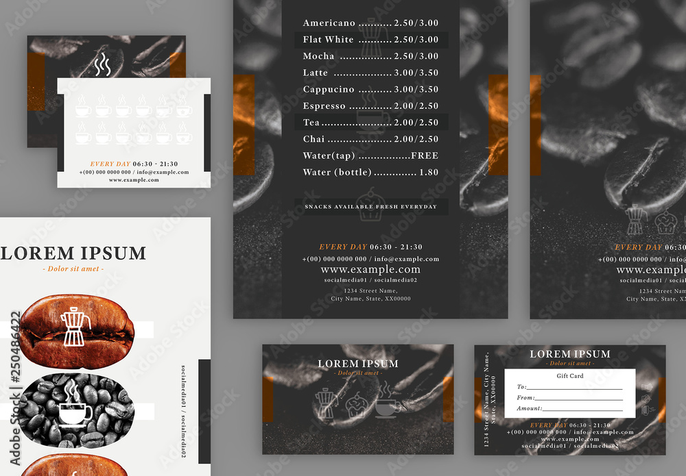 Menu and Gift Card Layout Set with Coffee Bean Elements Stock Template ...