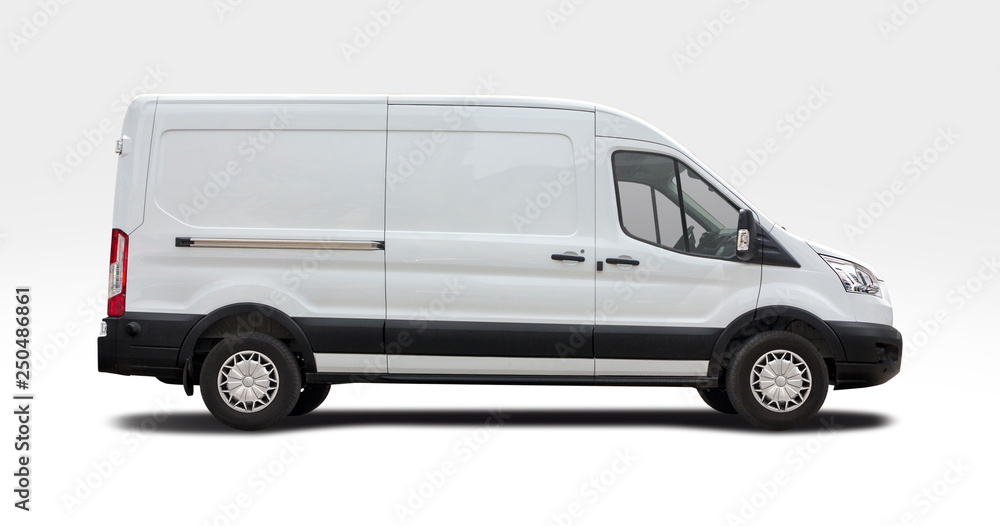 White van side view isolated on white #250486861 - Pojazdy - Plakat 50x70cm