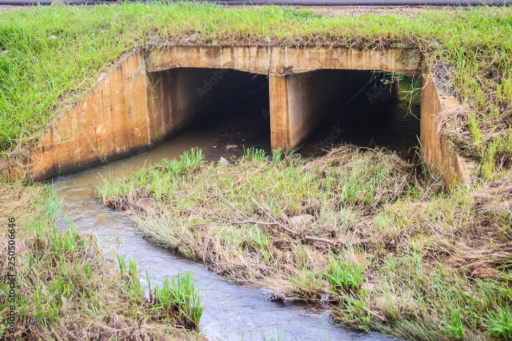 Reinforced concrete box culverts under the asphalt road. Box culvert is ...